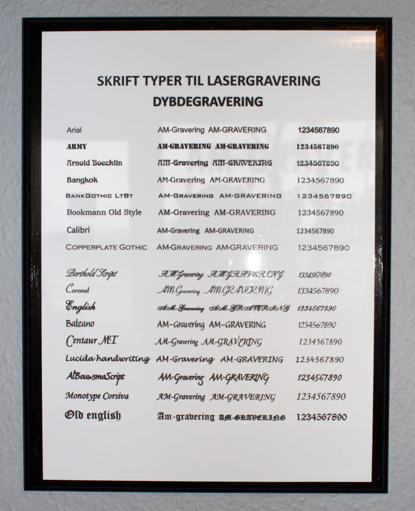Skrifttyper - AM-Gravering - Skrifter til gravering for det bedste resultat